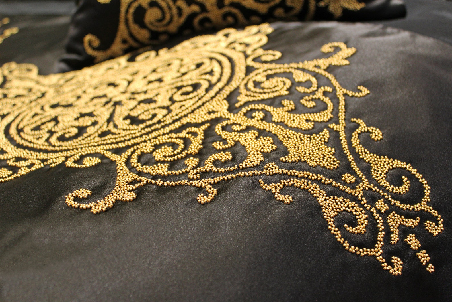 Black Satin Gold Beads Bed Runner Set 53 X 18 - Etsy