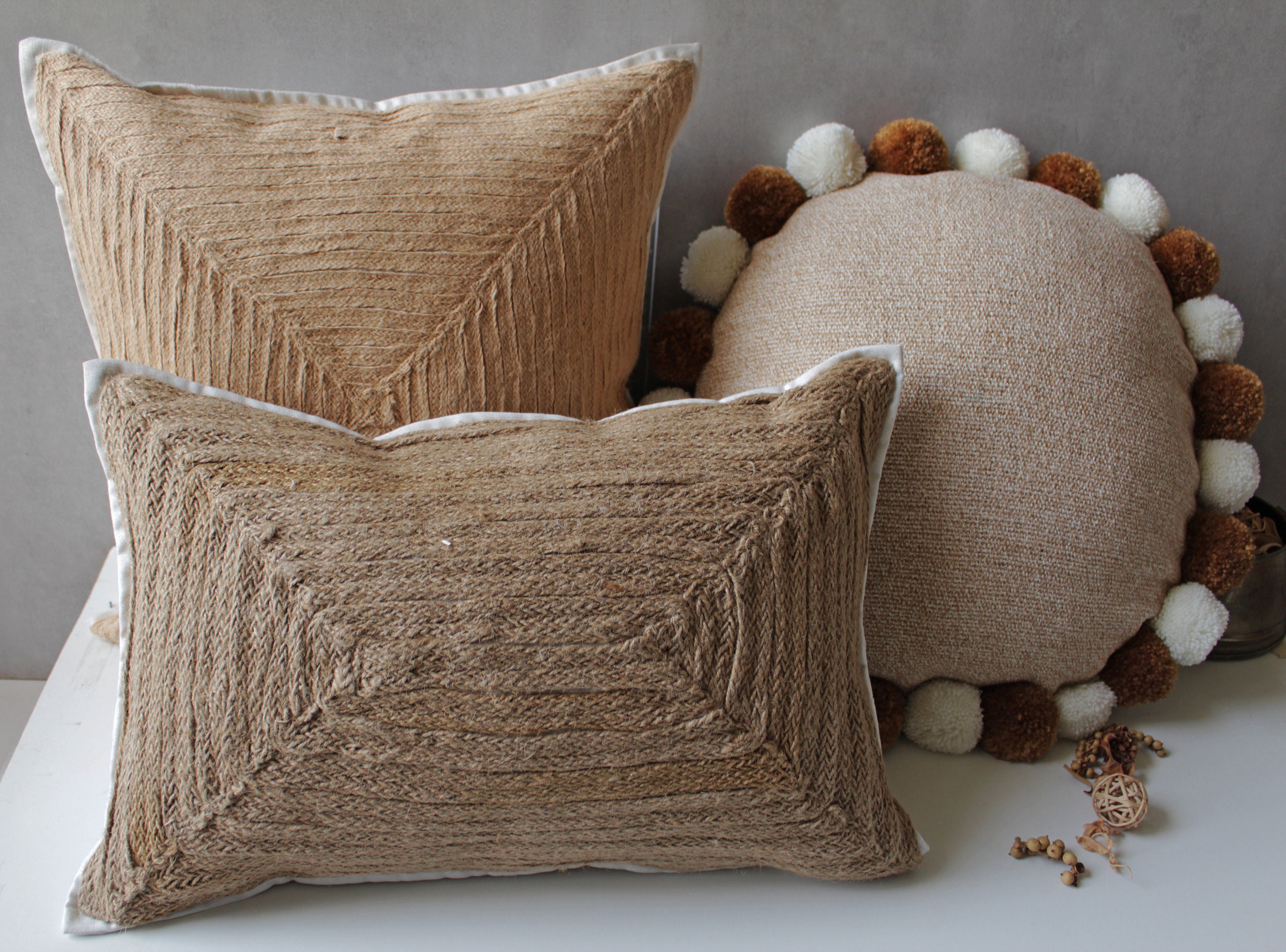 Off white Jute Braid Lace Throw Pillow Cover Luxury | Etsy