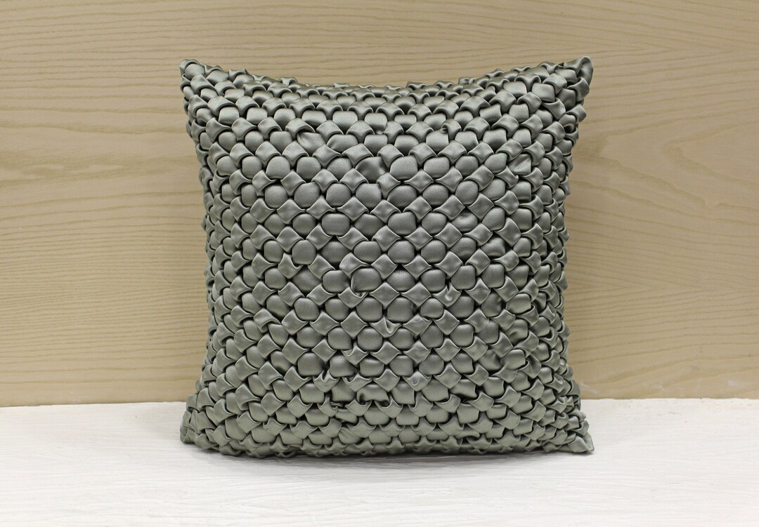Green Grey Satin Smocking Throw Pillow Luxury Contemporary - Etsy