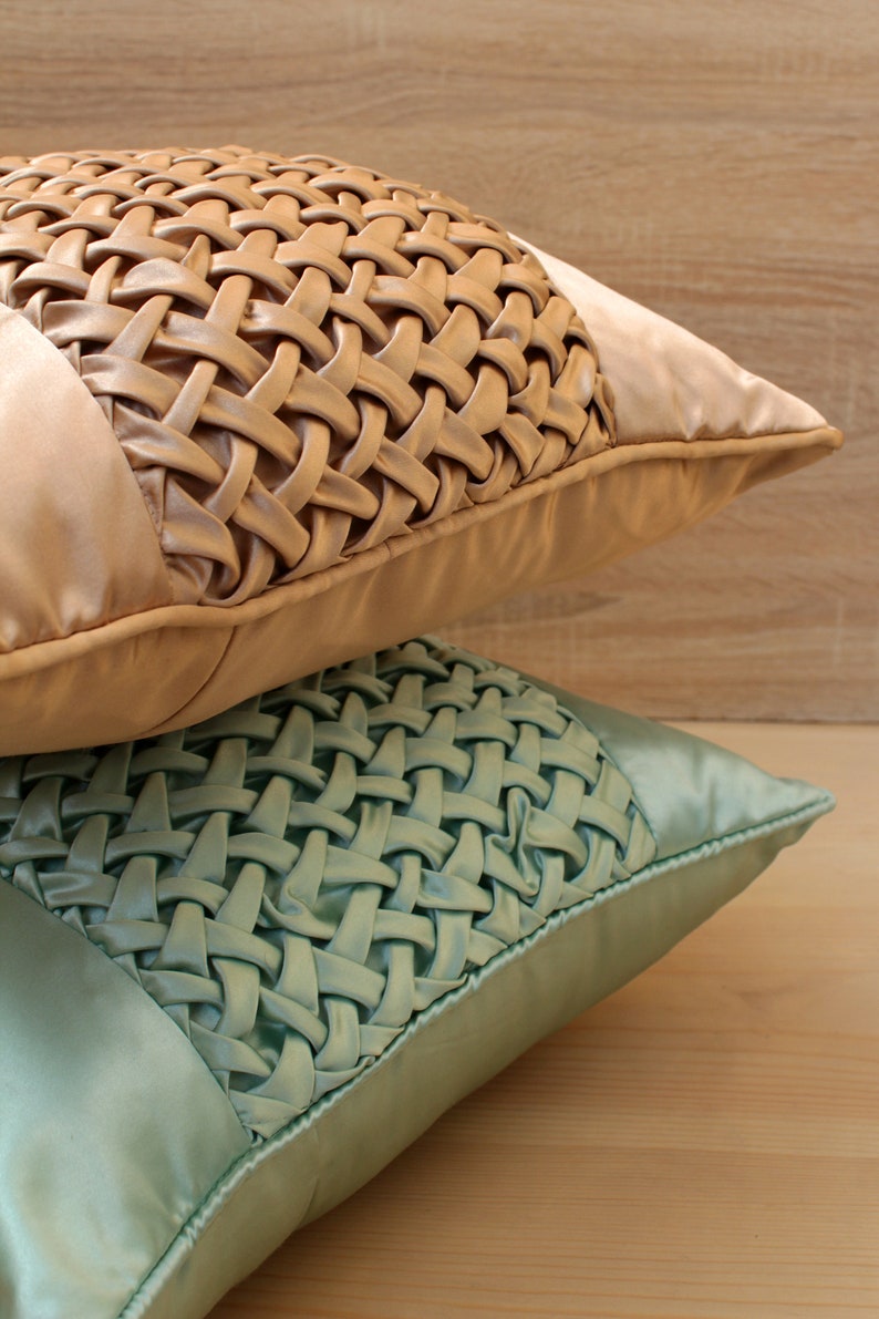 Sea Green Satin Smocking Throw Pillow Luxury Contemporary - Etsy