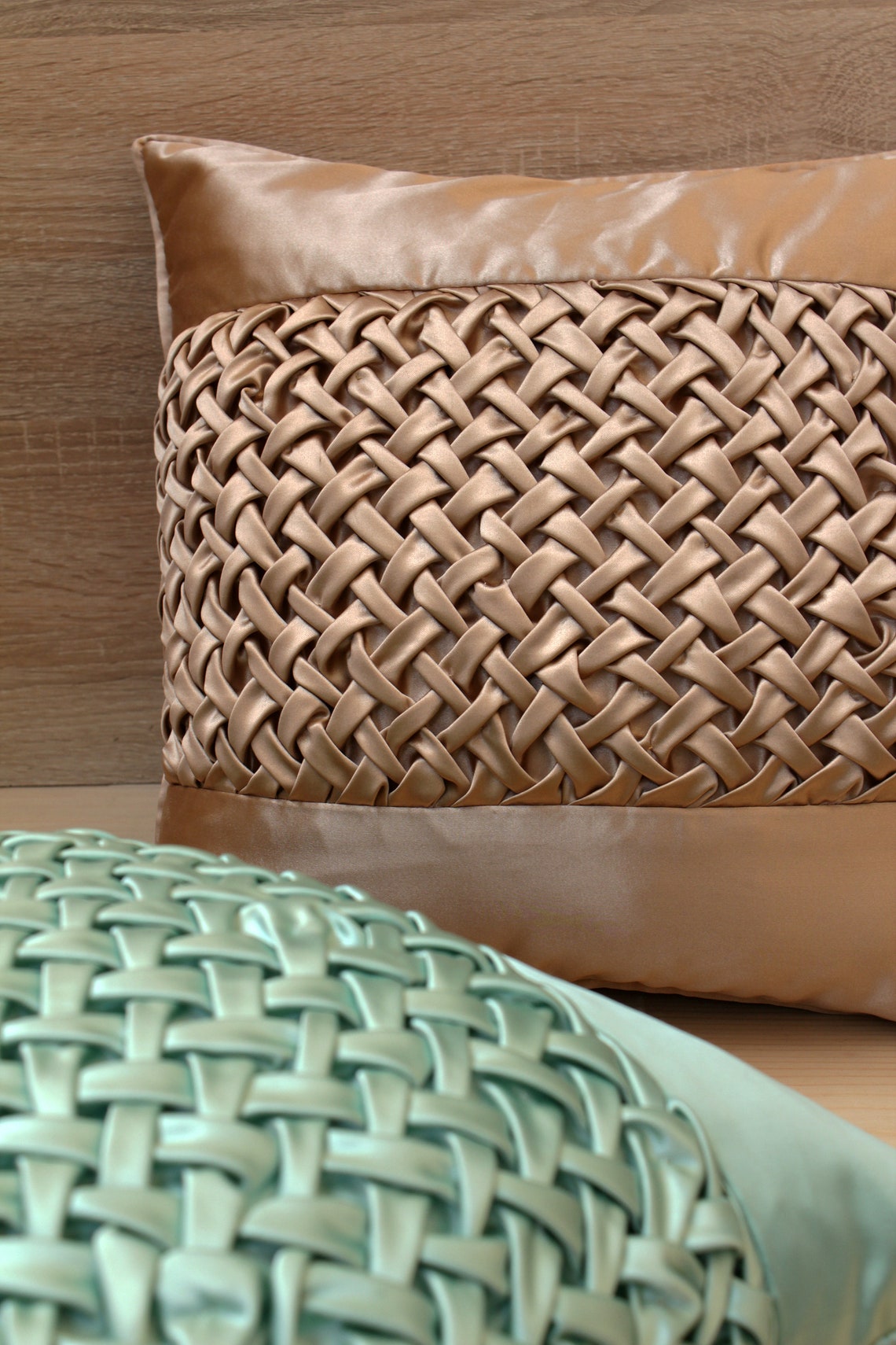 Sea Green Satin Smocking Throw Pillow Luxury Contemporary | Etsy