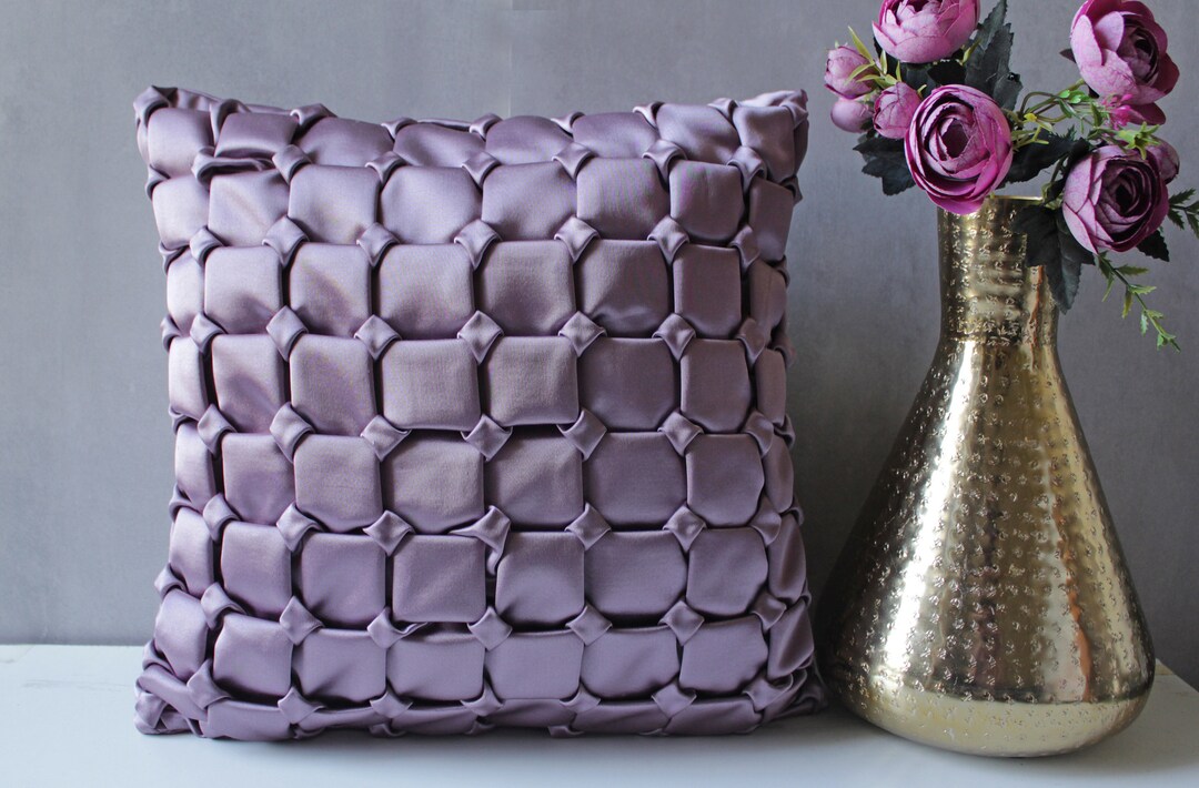 Purple Satin Smocking Throw Pillow Luxury Contemporary Pillow Modern ...