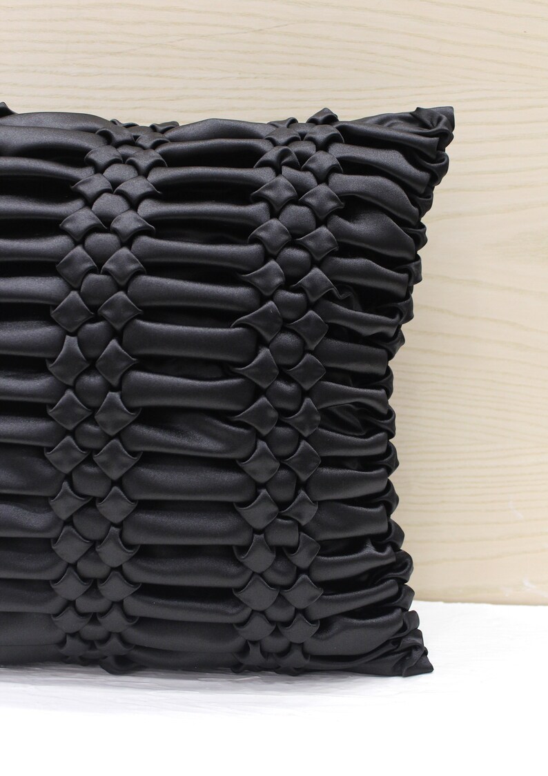 Black Satin Smocking Throw Pillow Cover Luxury Contemporary - Etsy