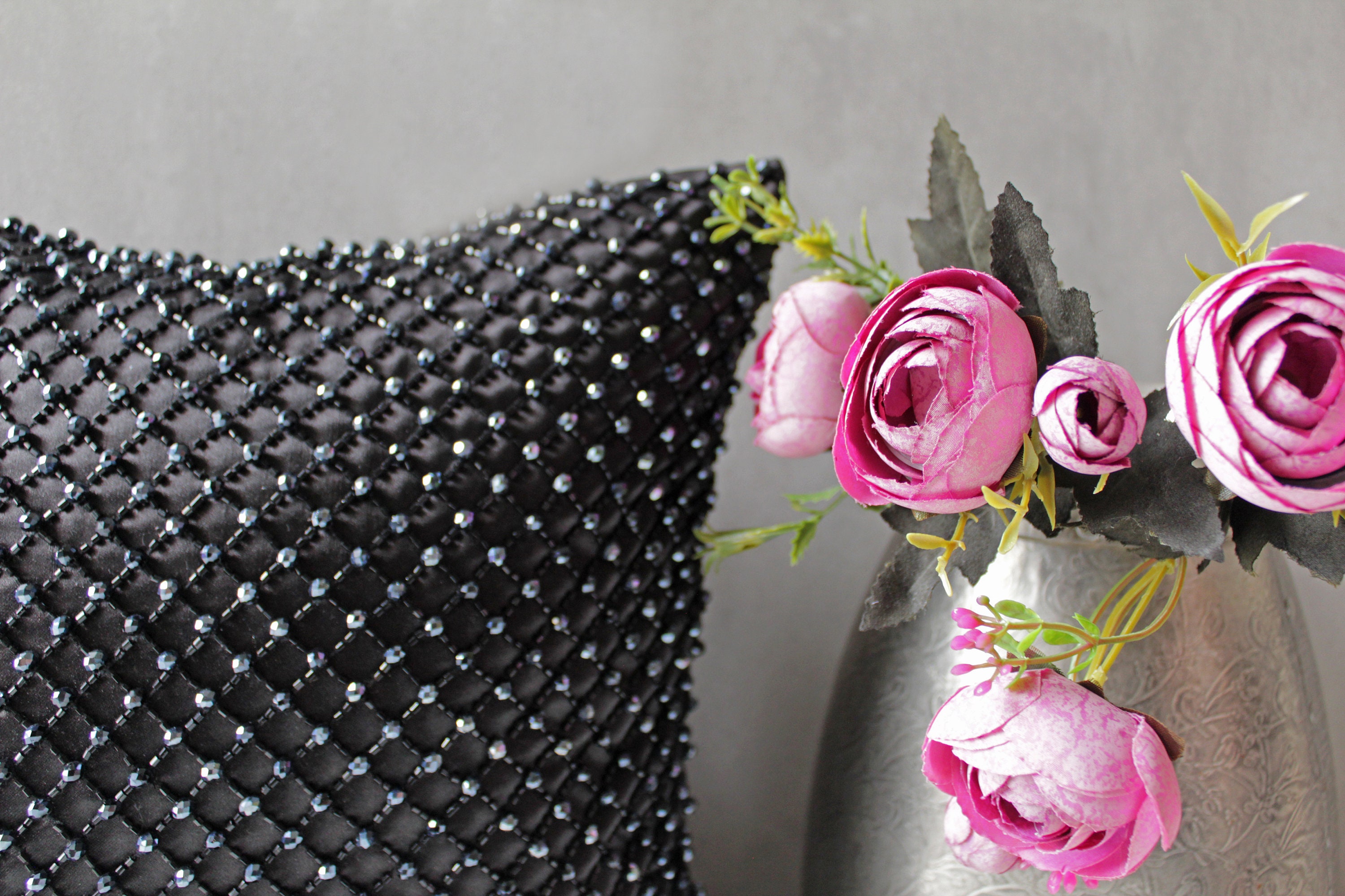 Black Bling Beads Throw Pillow Cover Luxury Contemporary | Etsy