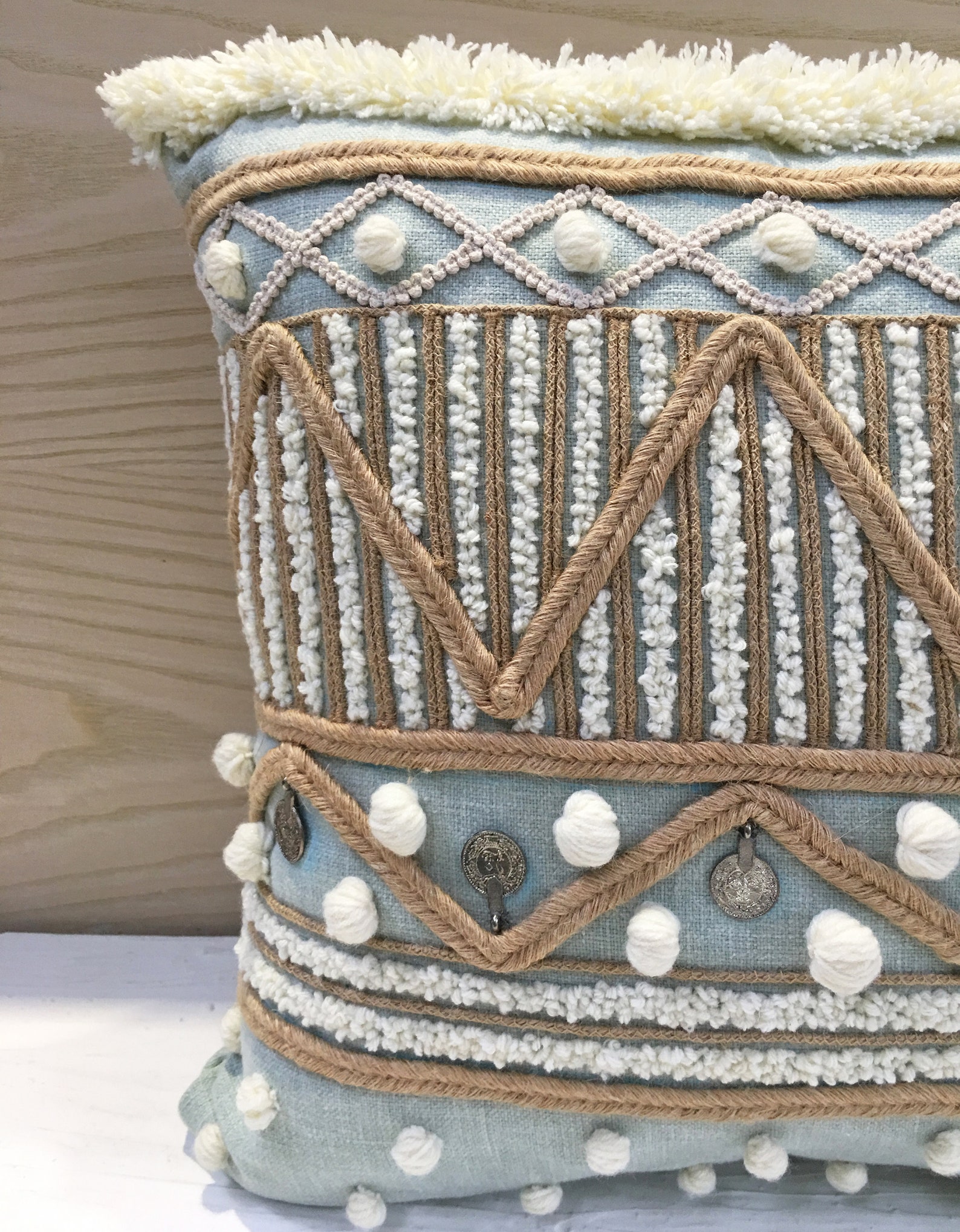 Blue Cotton Poly Coins Jute Wool Throw Pillow Luxury - Etsy