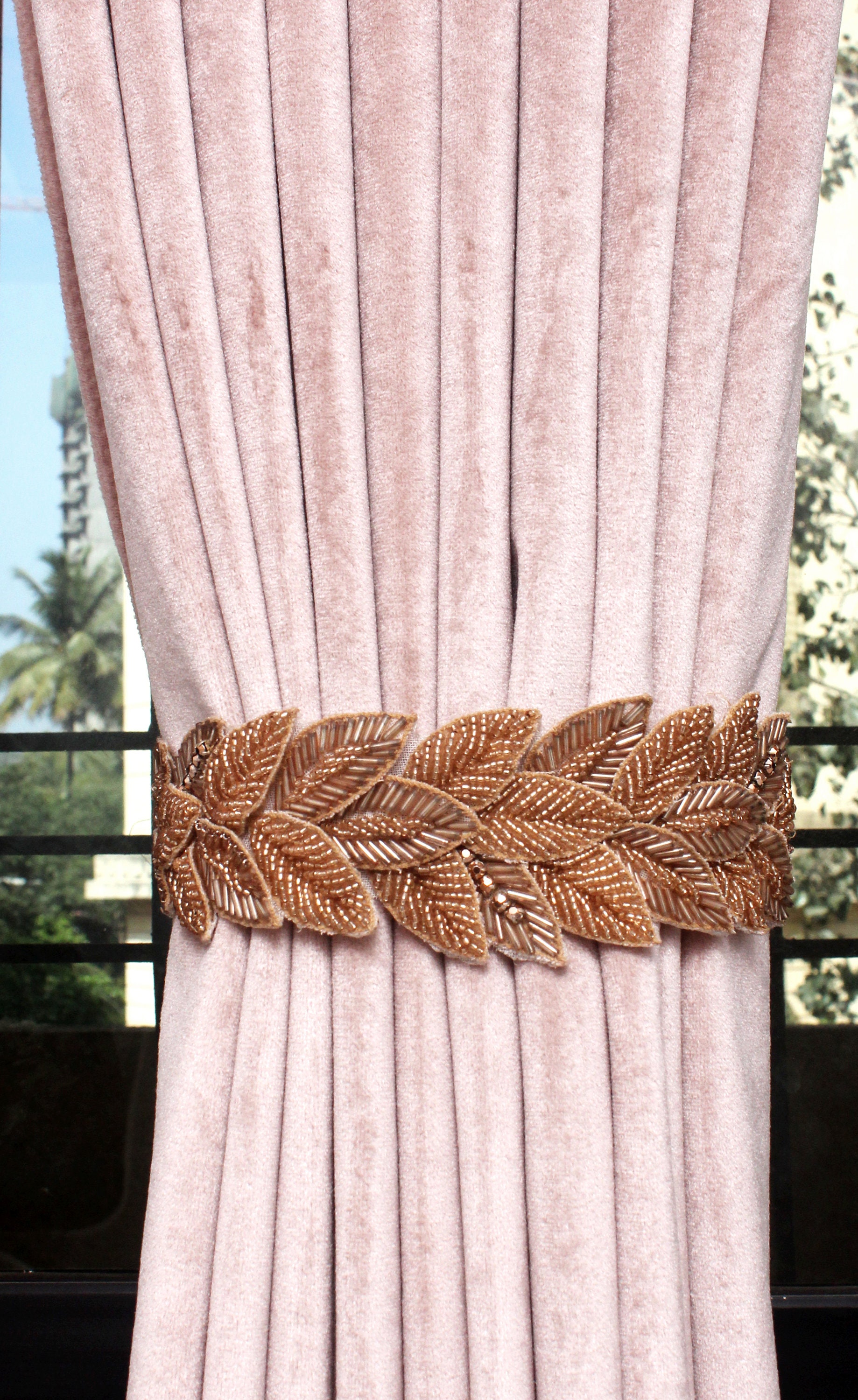 Rosegold Leaf Bling Curtain Tie Back Luxury Contemporary - Etsy