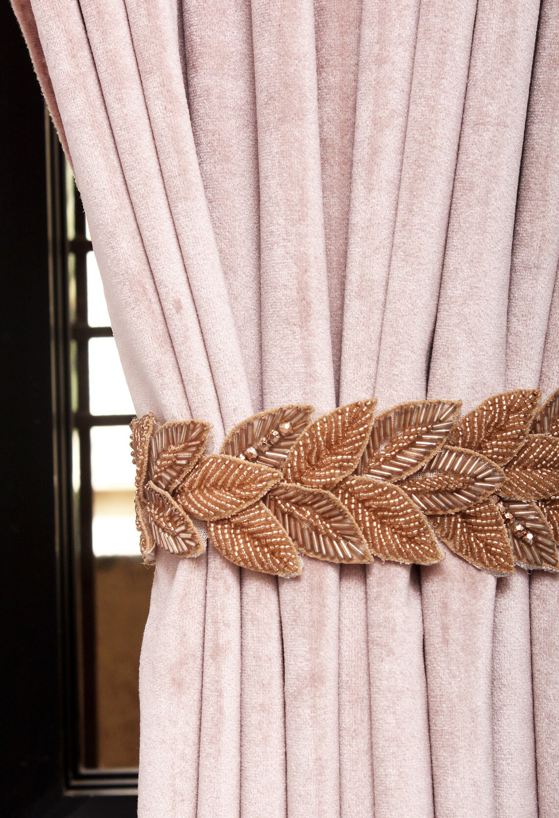 Rosegold Leaf Bling Curtain Tie Back Luxury Contemporary - Etsy