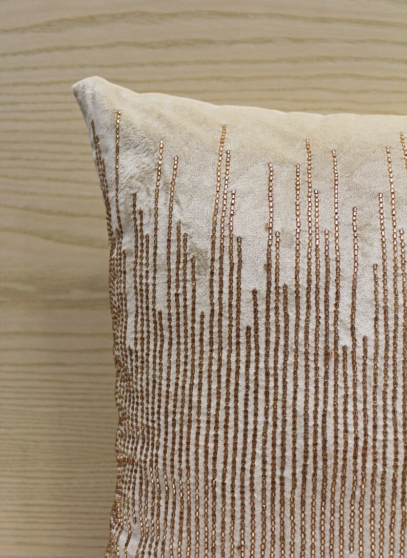 Ecru Rose Gold Beaded Throw Pillow Cover Luxury Contemporary - Etsy