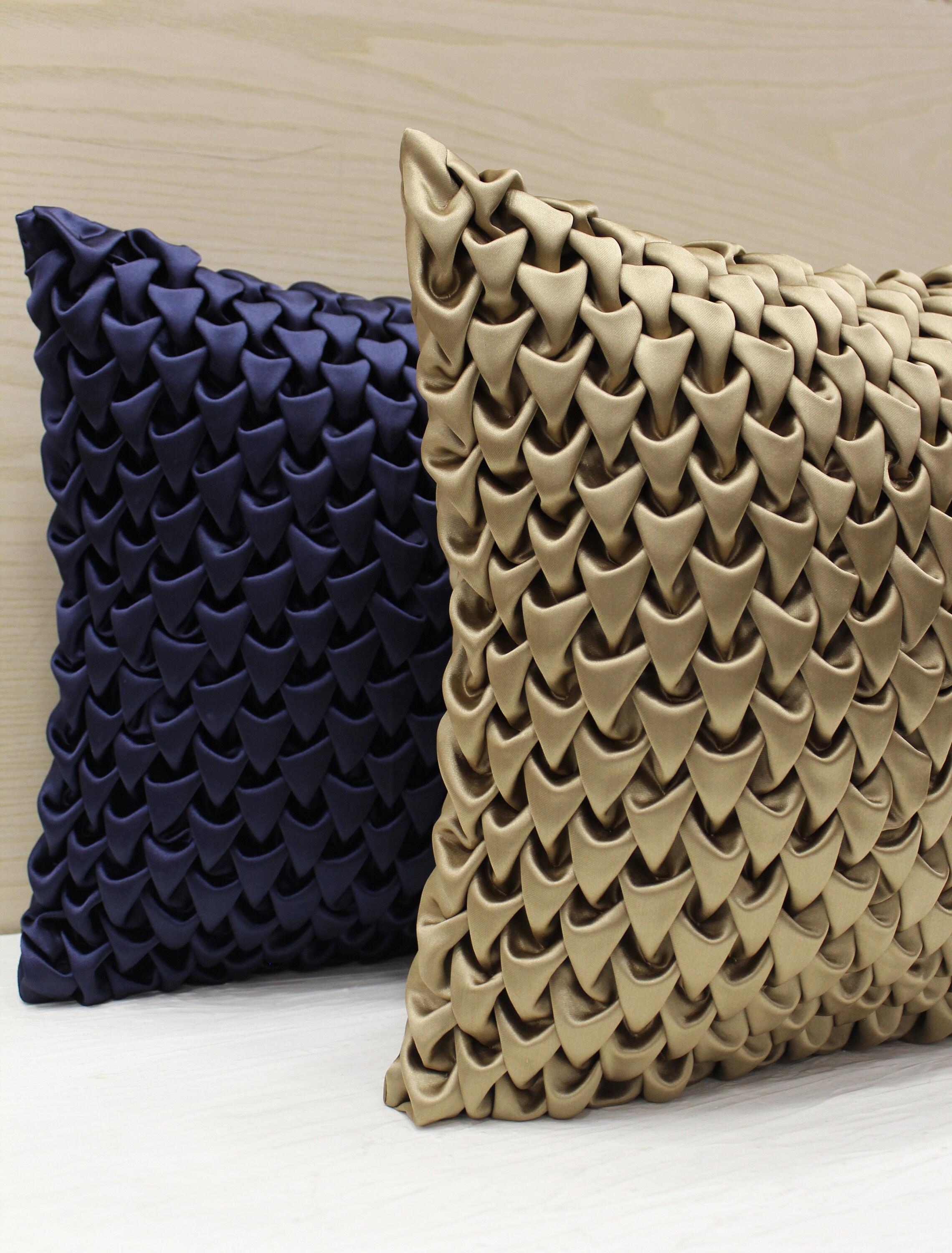 Navy Blue Satin Smocking Throw Pillow Luxury Contemporary | Etsy