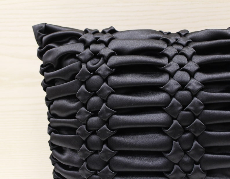 Black Satin Smocking Throw Pillow Cover Luxury Contemporary - Etsy