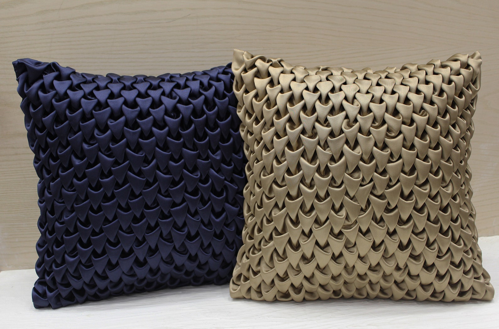 Navy Blue Satin Smocking Throw Pillow Luxury Contemporary | Etsy