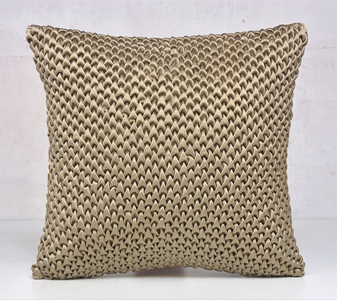 Gold Satin Smocking Throw Pillow Cover Luxury Contemporary Toss Pillow ...