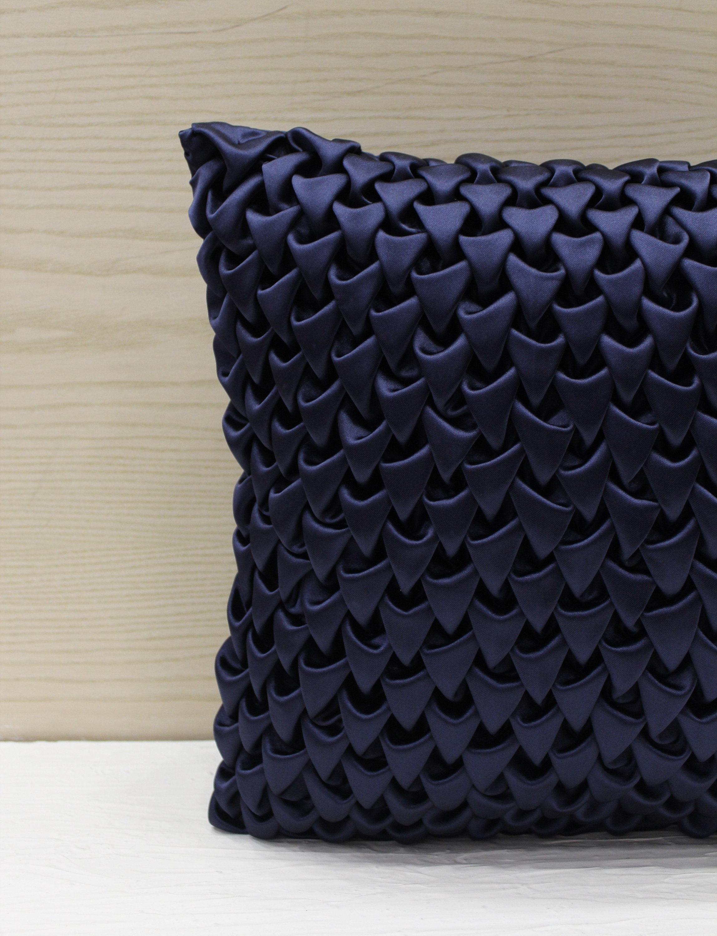 Navy Blue Satin Smocking Throw Pillow Luxury Contemporary | Etsy