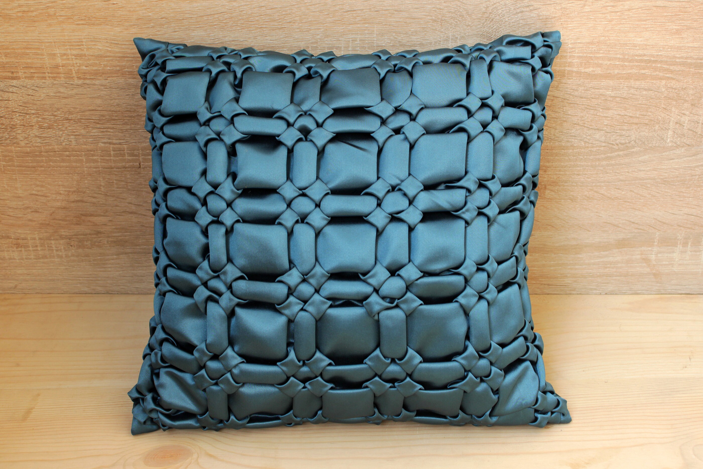 Teal Blue Satin Smocking Throw Pillow Luxury Contemporary | Etsy