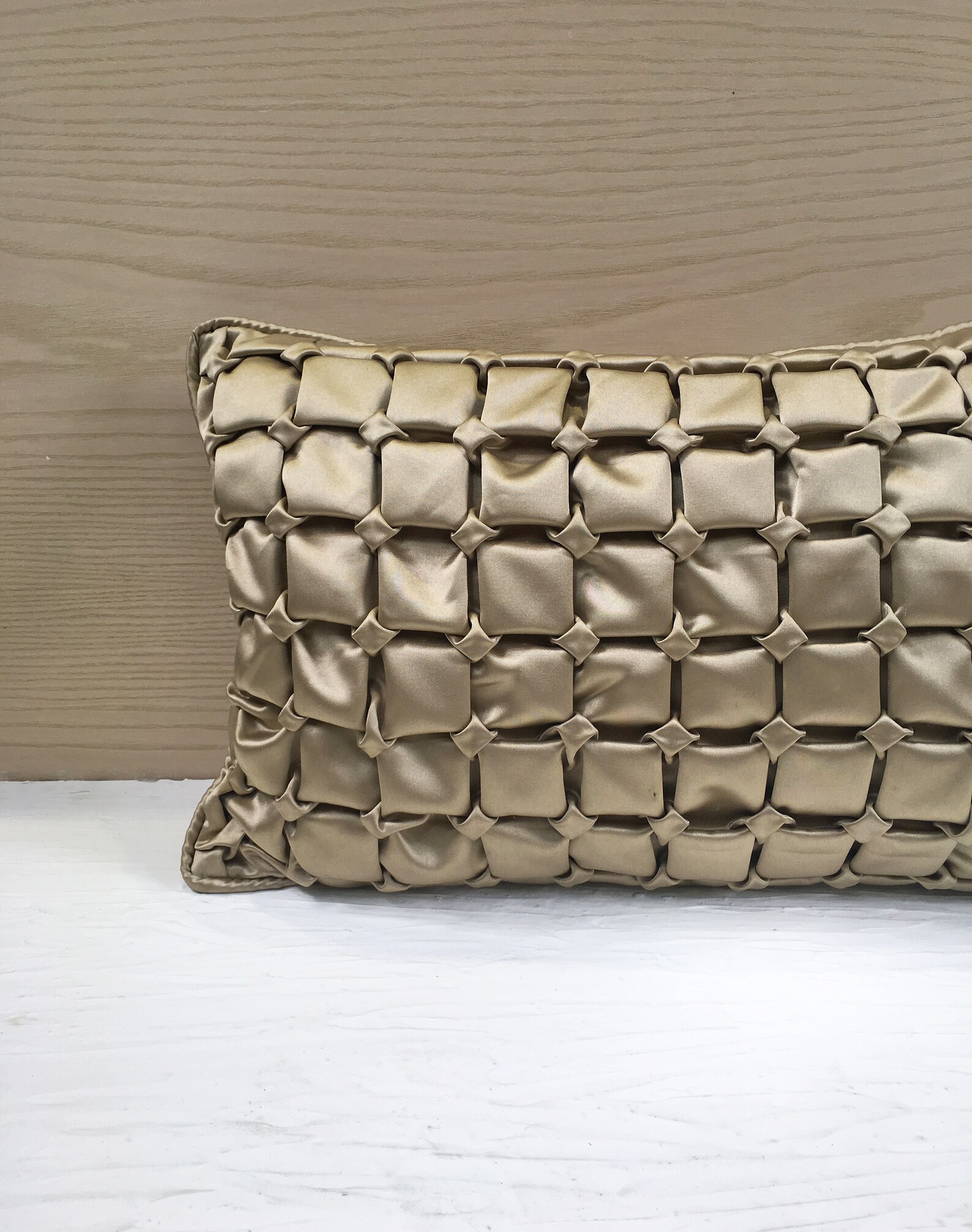 Gold Satin Smocking Throw Pillow Luxury Contemporary Pillow | Etsy