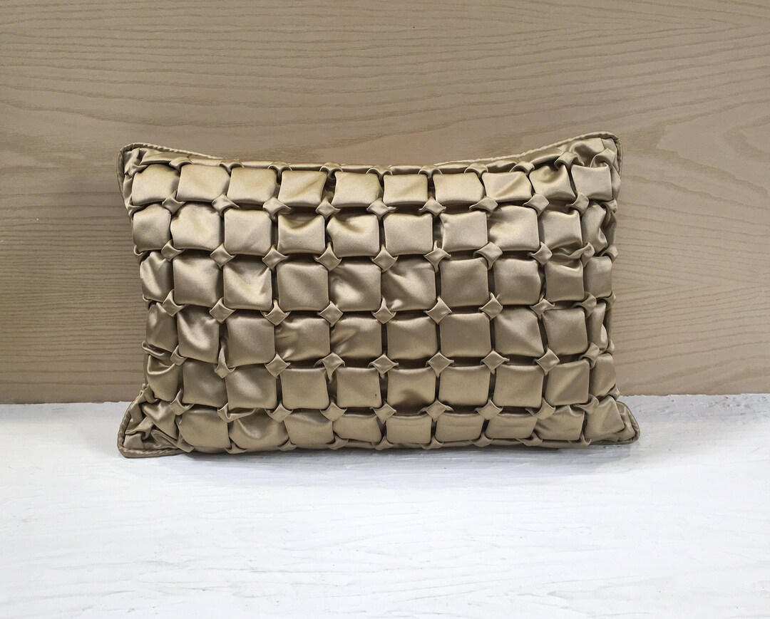 Gold Satin Smocking Throw Pillow Luxury Contemporary Pillow Modern Toss ...