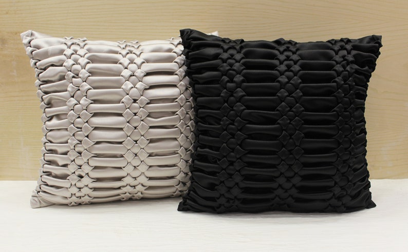 Black Satin Smocking Throw Pillow Cover Luxury Contemporary - Etsy