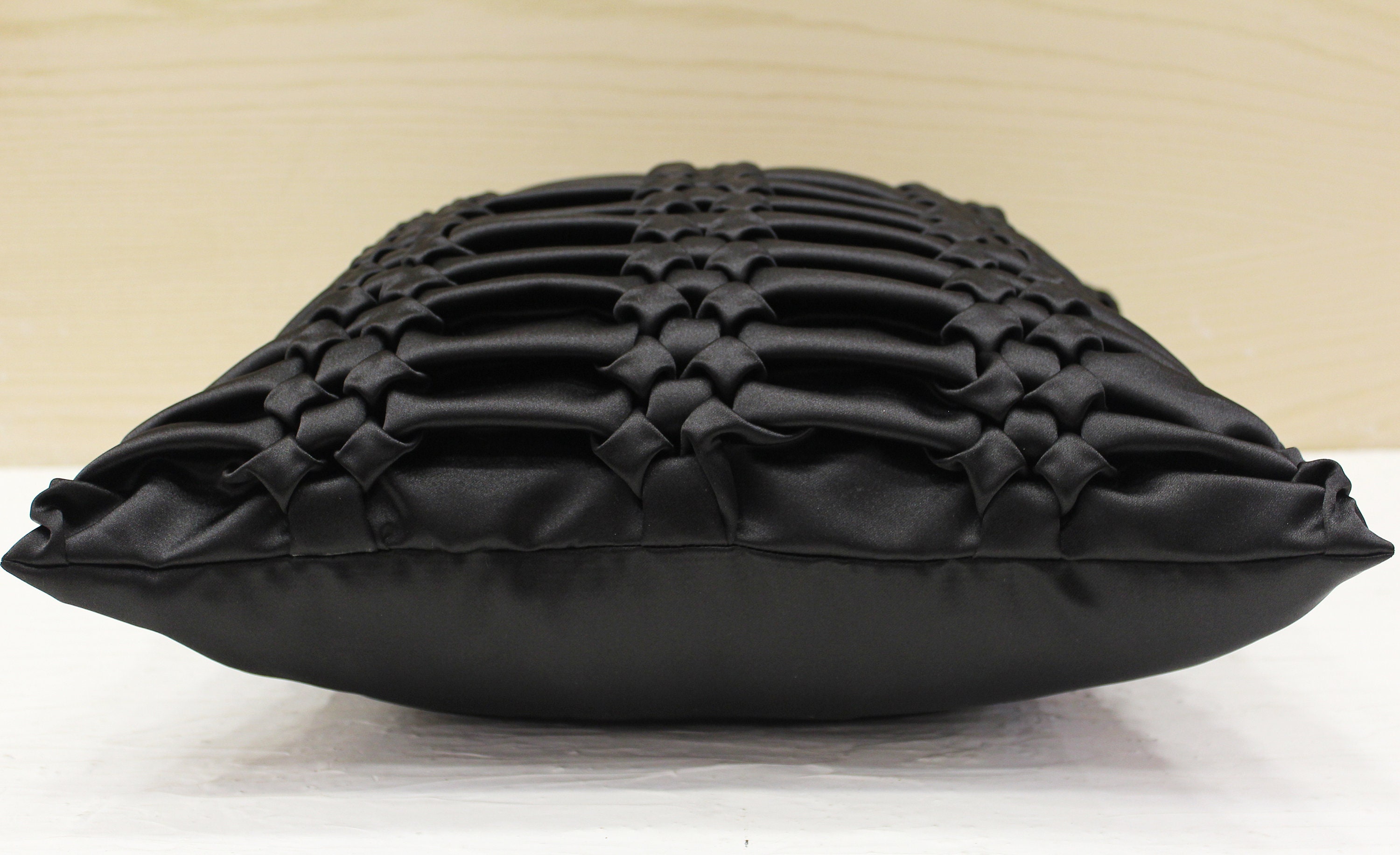 Black Satin Smocking Throw Pillow Cover Luxury Contemporary - Etsy