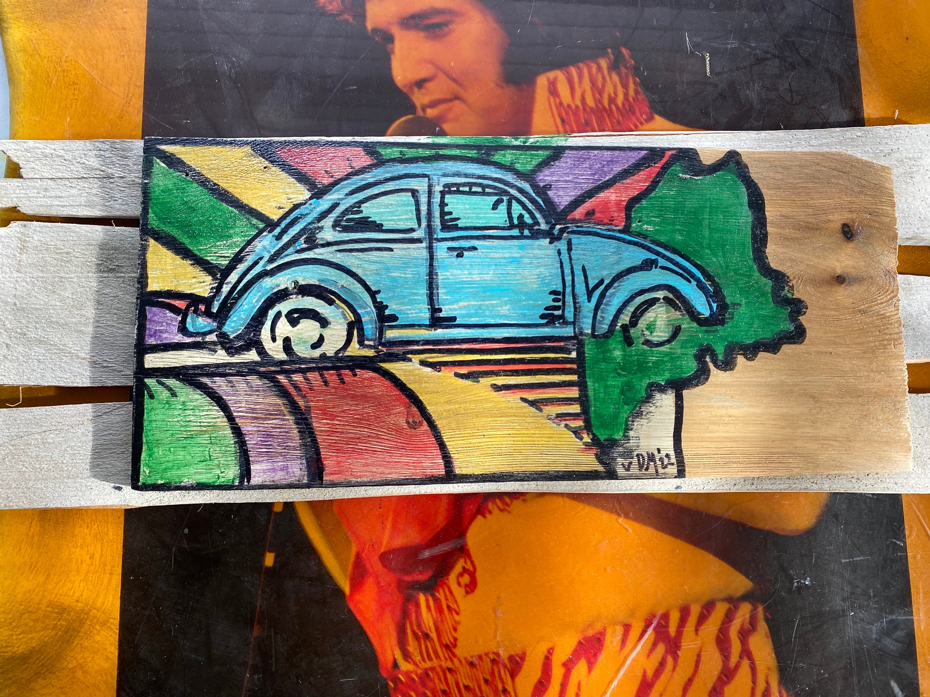 Groovy VW Beetle Bug 70s Pop Art Sign Painting Vintage Folk Art - Etsy