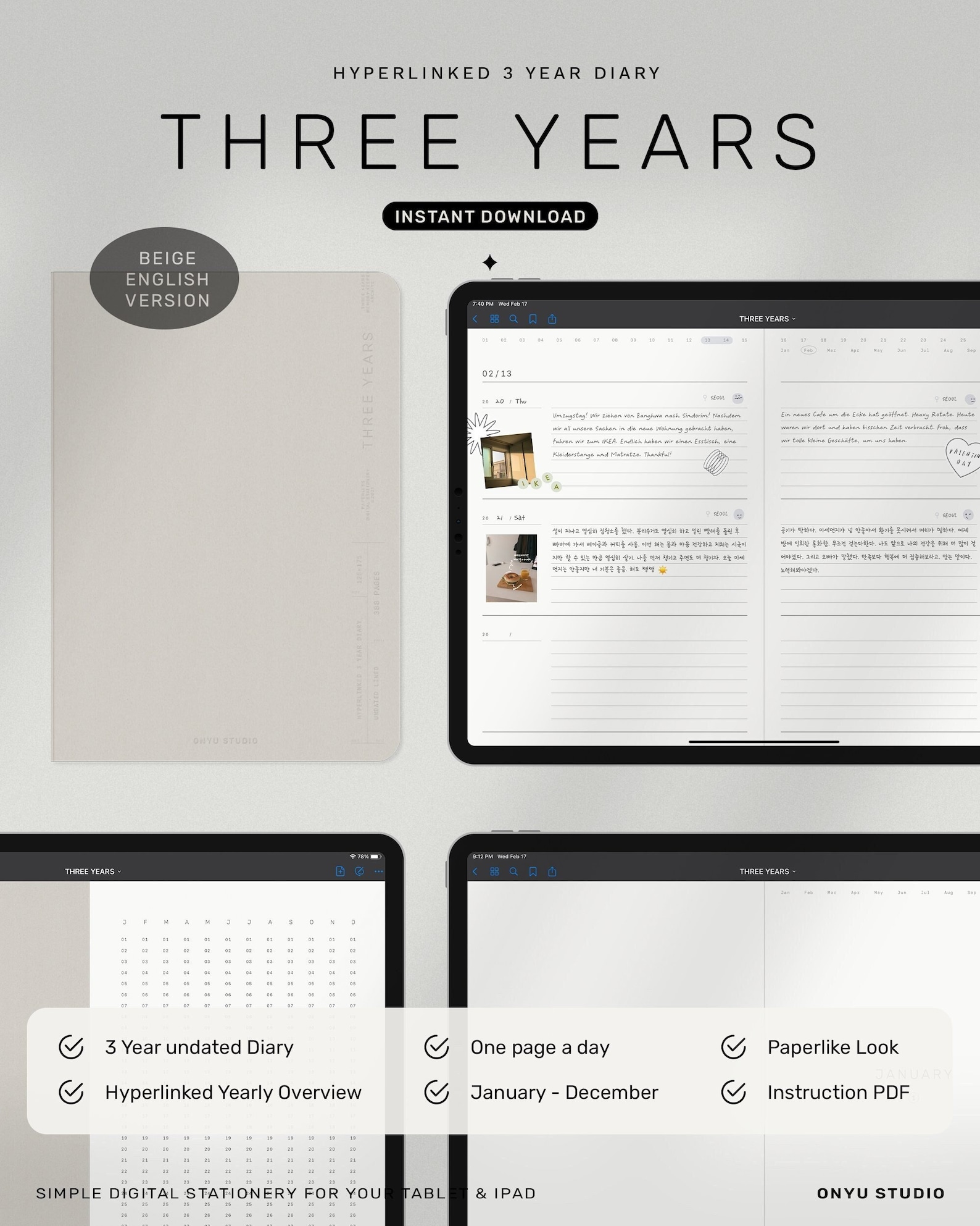 3 Year Digital Diary, Goodnotes Digital Planner, iPad Planner, Onenote ...