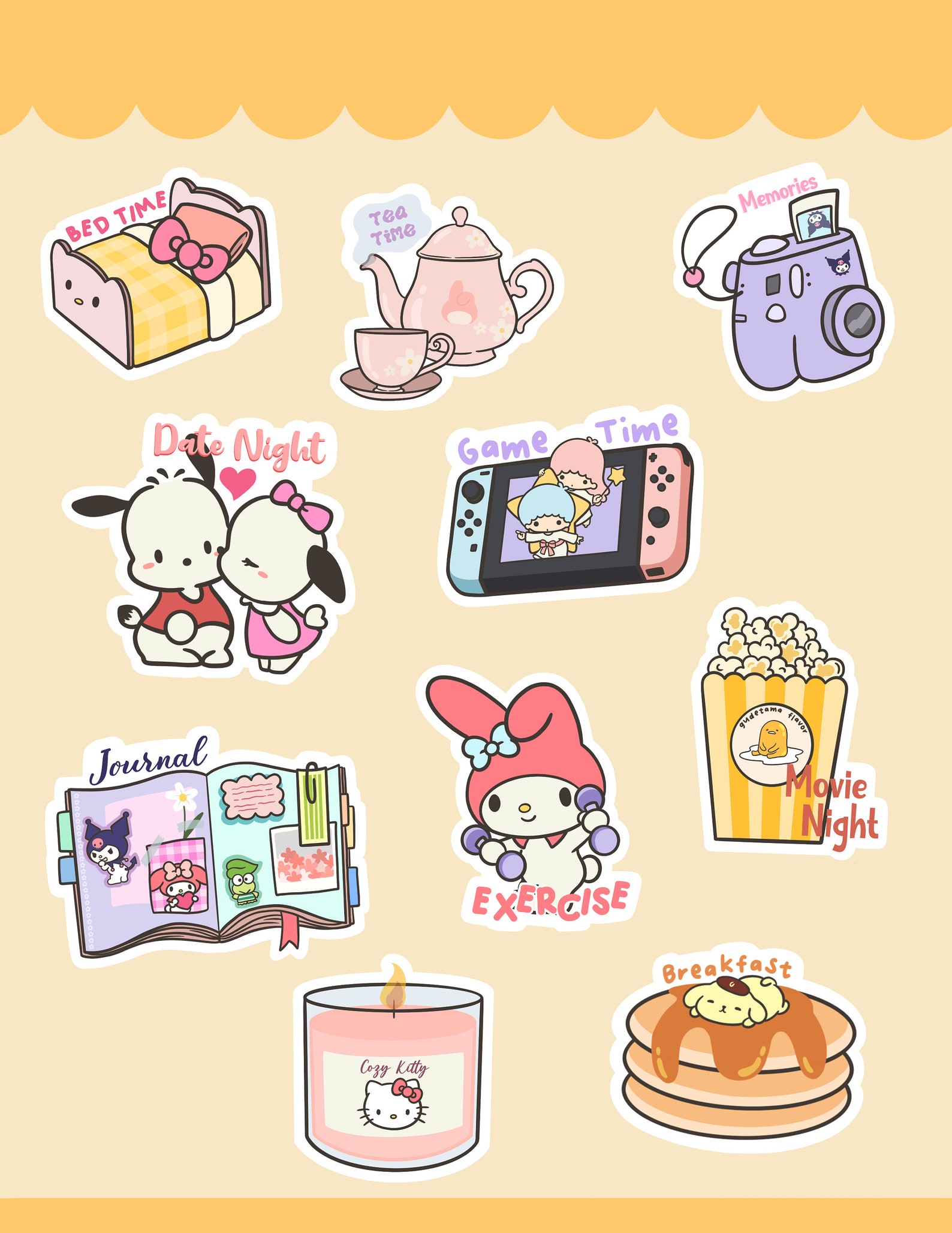 Cartoon Stickers, Everyday Life Digital Stickers, Daily Planner ...