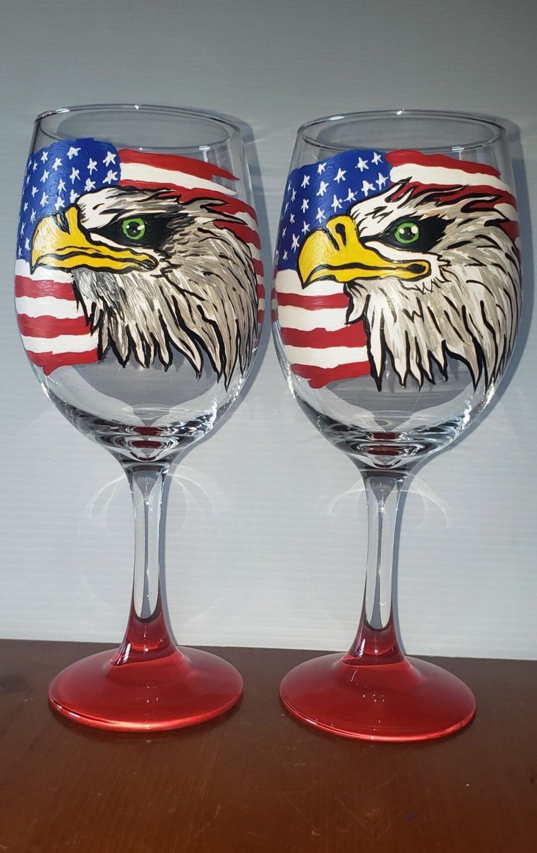 American Flag With Eagle Wine Glass - Etsy