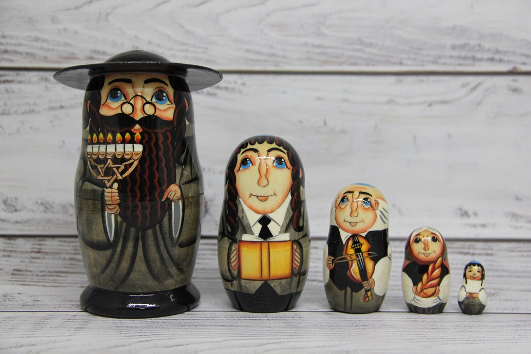 Jewish Family Nesting Doll 5.11'' or 13 Cm Hand Painted Wooden 5 Pieces ...