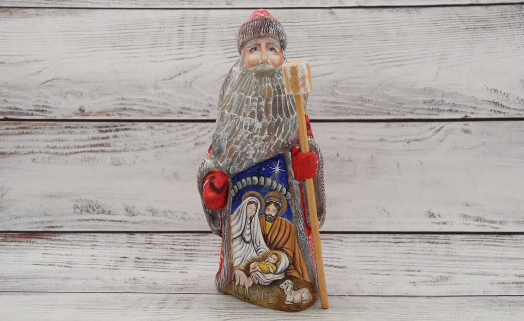 Cute Face Wooden Ukrainian Hand Carved Santa 8.66" Father Frost ...