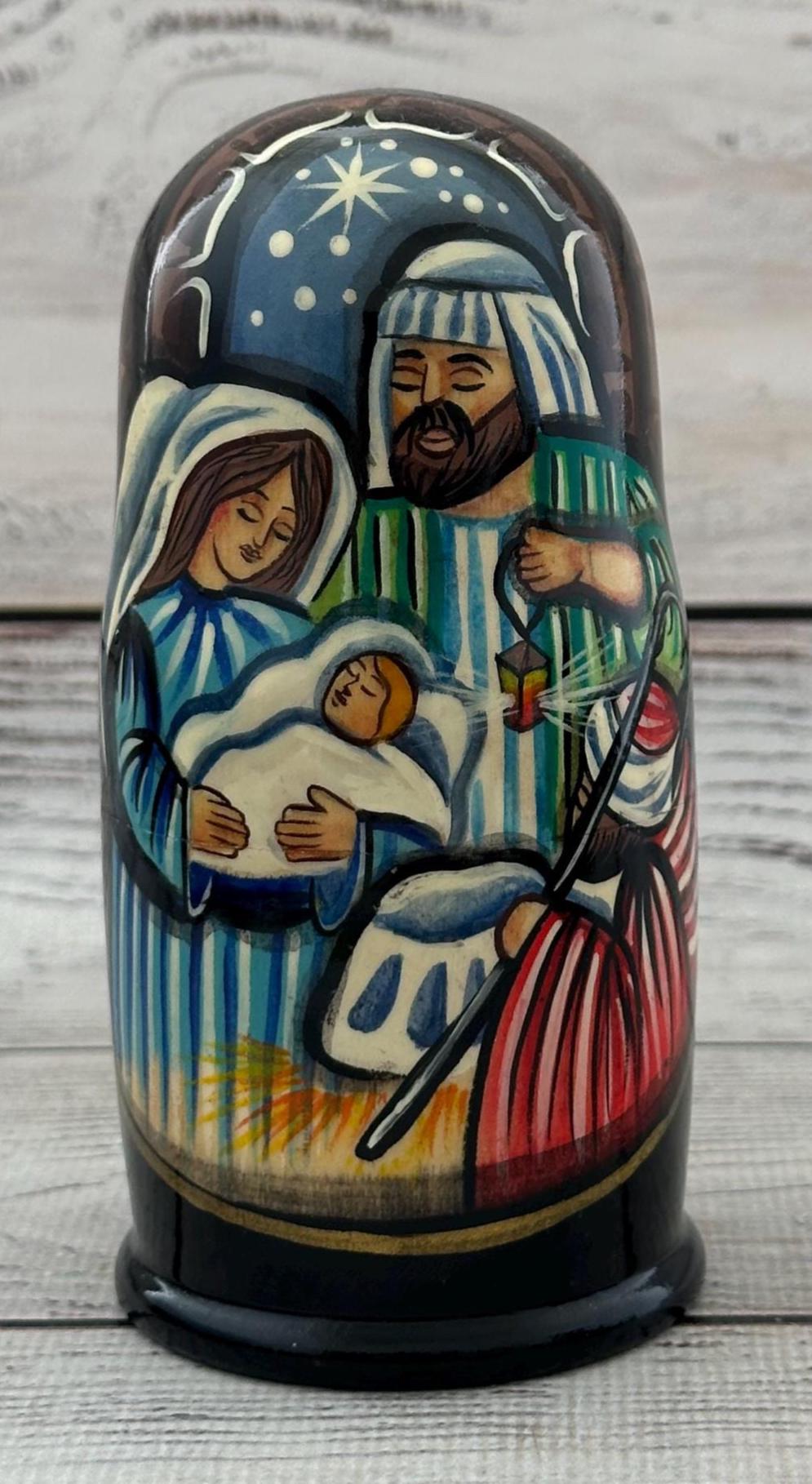 Hand Painted Nativity Nesting Doll, Ukrainian Christmas Decor, 5 Piece ...