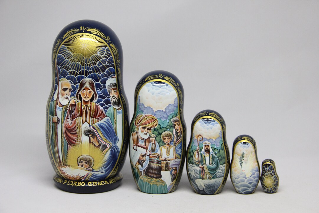 Nativity Nesting Doll 5 Pieces 18 Cm or 7,08 '', Wooden Christmas ...