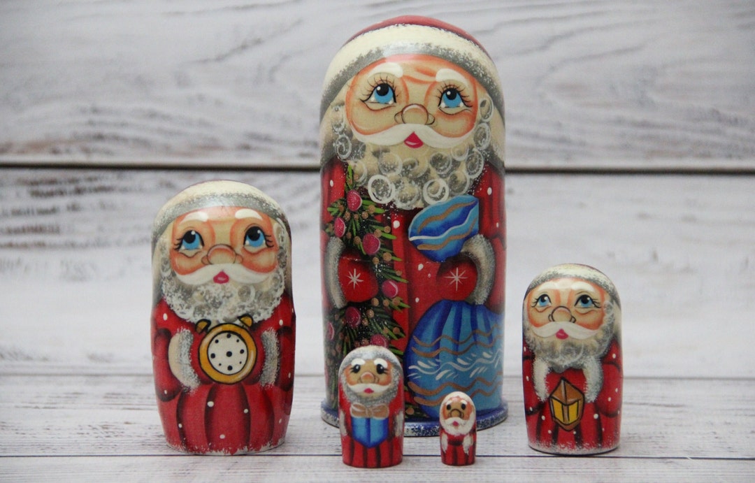 Santa Wooden Ukrainian Nesting Doll 4.33" or 11cm Hand Painted 5pieces ...