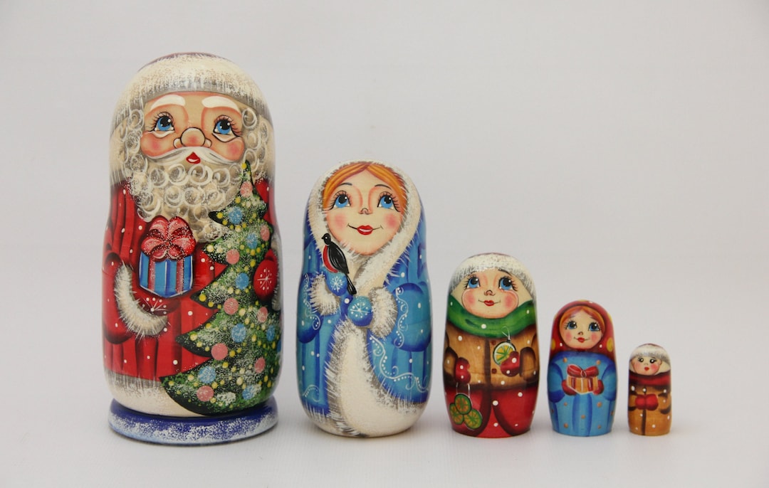 Hand Painted Santa Nesting Doll, 5 Piece Ukrainian Matryoshka - Etsy