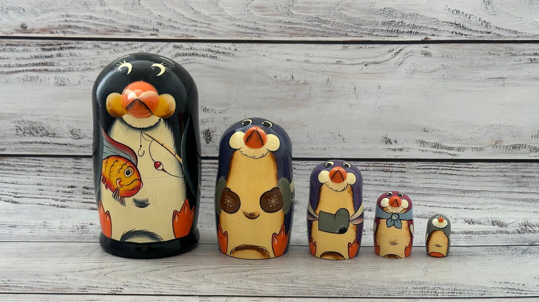 Made in Ukraine Penguins Ukrainian Nesting Doll 5.9'' or 15 Cm, Doll 5 ...
