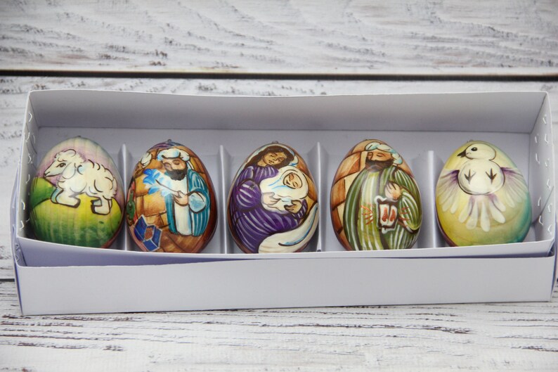 Hand Painted Ukrainian Nativity Wooden Christmas Ornaments (set of 5 ...