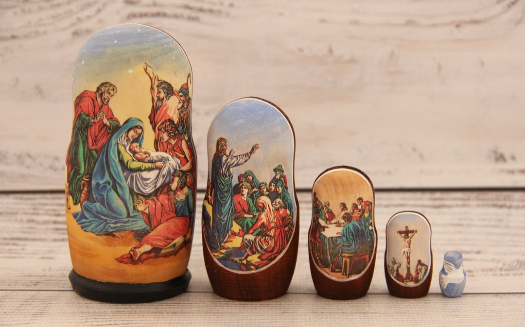 Nativity Nesting Doll 5 Pieces 11 Cm or 4.33'', Wooden Christmas ...