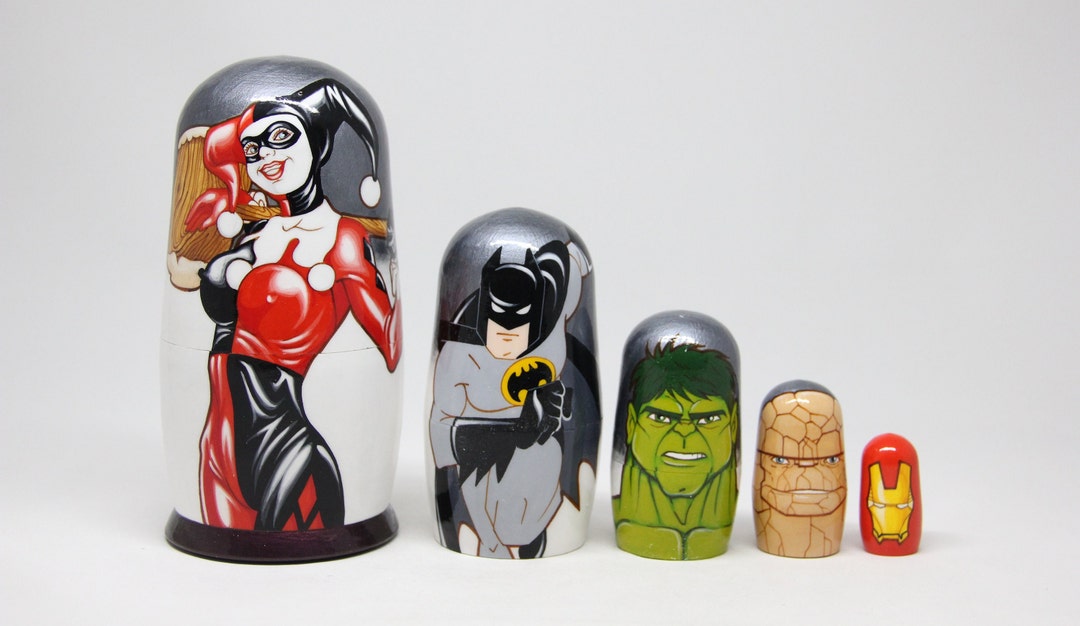 Movie Characters Wooden Nesting Doll, Heroes, Hand Painted Doll 5pieces ...