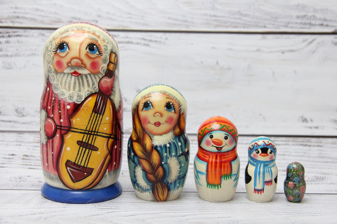 Ukrainian Santa Wooden Nesting Doll 5.11 Hand Painted 5pieces Christmas ...