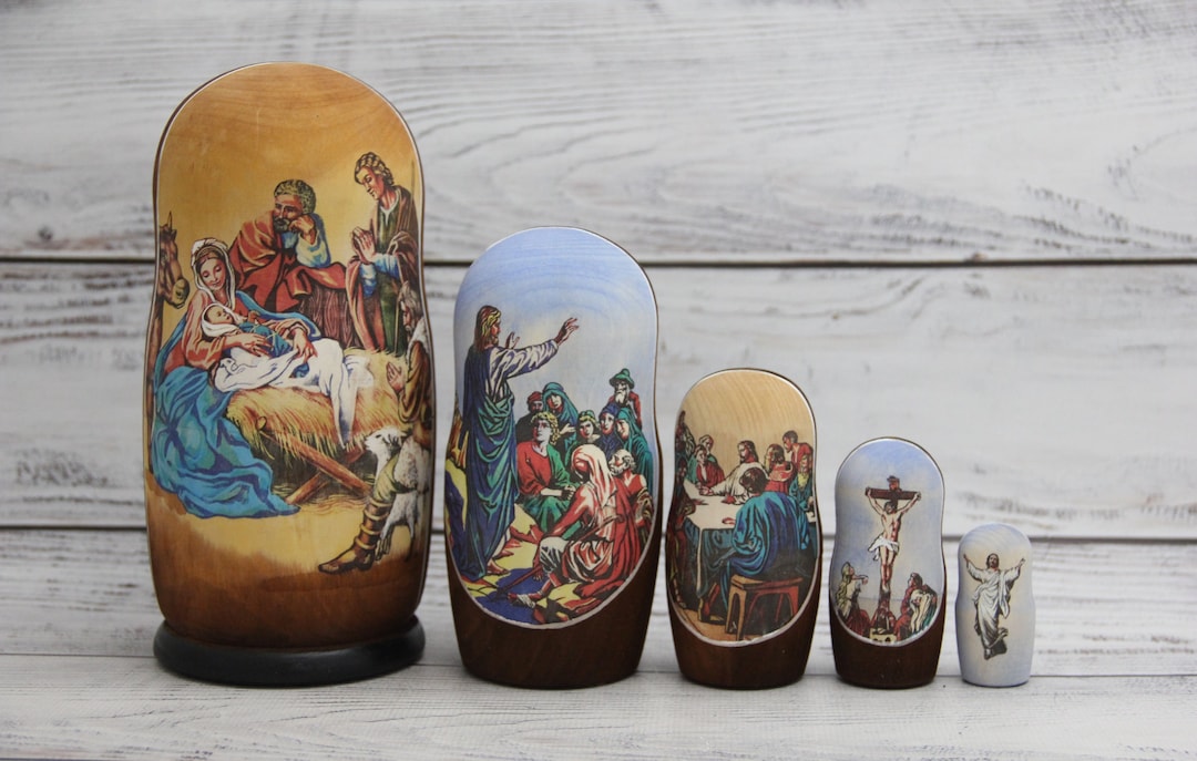 Nativity Nesting Doll 5 Pieces 6.69'' or 17 Cm, Wooden Christmas ...
