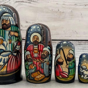 Hand Painted Nativity Nesting Doll, Ukrainian Christmas Decor, 5 Piece ...