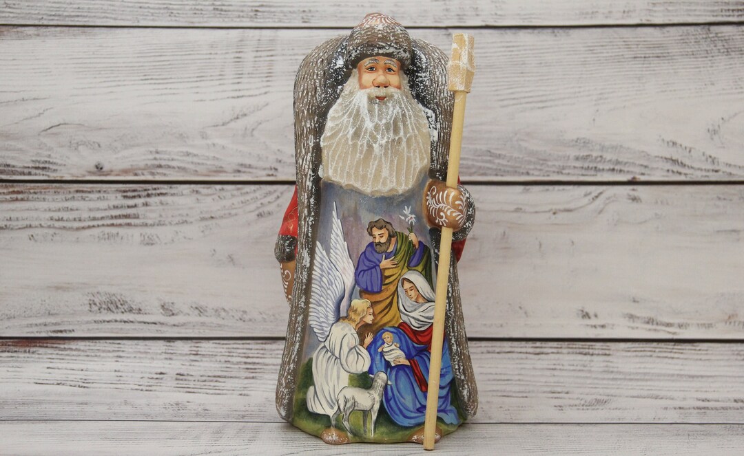 MADE in UKRAINE Wooden Carved Santa 9.05 Father Frost Ukrainian Santa ...