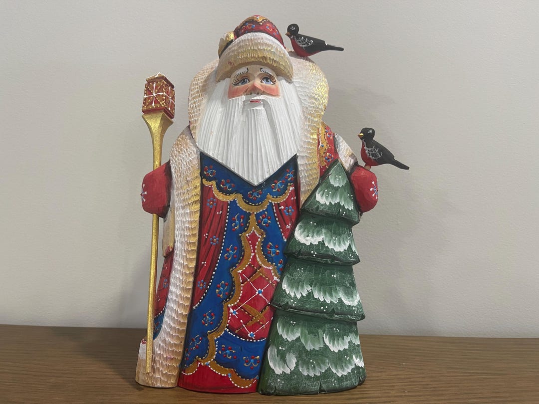 Hand Carved Ukrainian Santa Figurine, Linden Wood, Hand Painted - Etsy