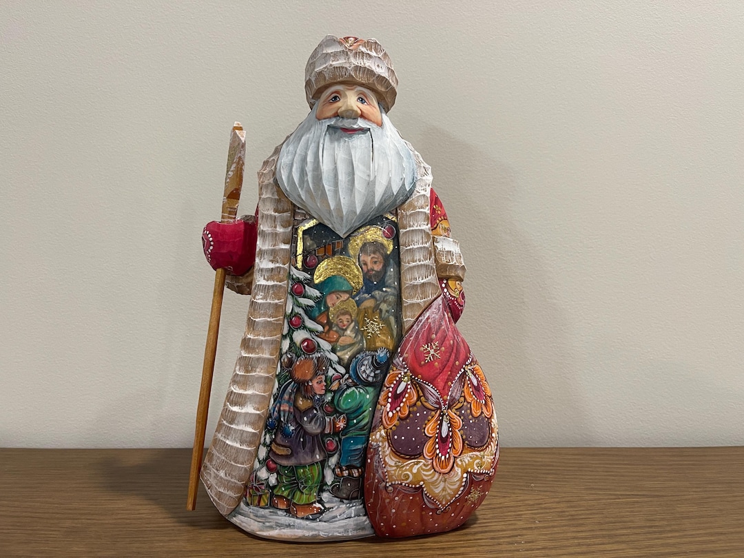 Hand Carved Ukrainian Santa Figurine, Linden Wood Christmas Decor - Etsy