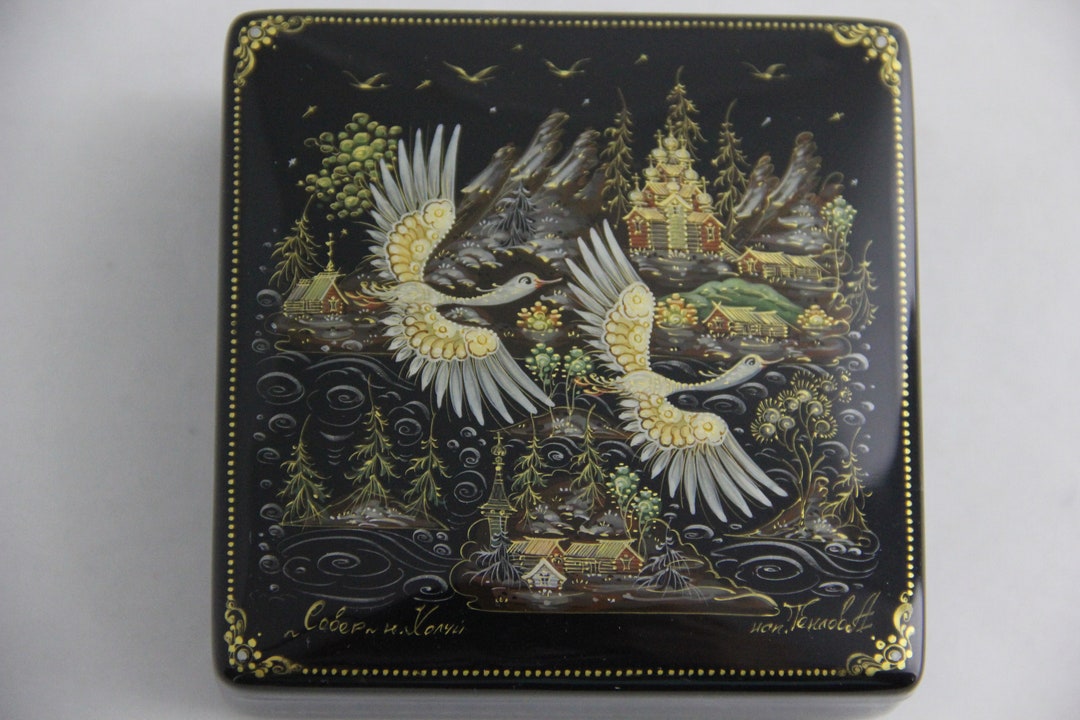 Lacquer Miniature Box, Kholuy Art Painting School, the Swans Are Flying ...
