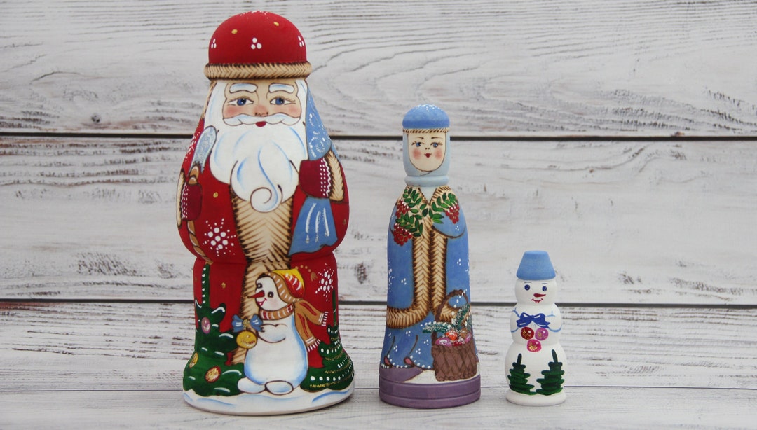 Medium Size Santa Wooden Nesting Doll 7.48", Hand Painted 3 Pcs ...