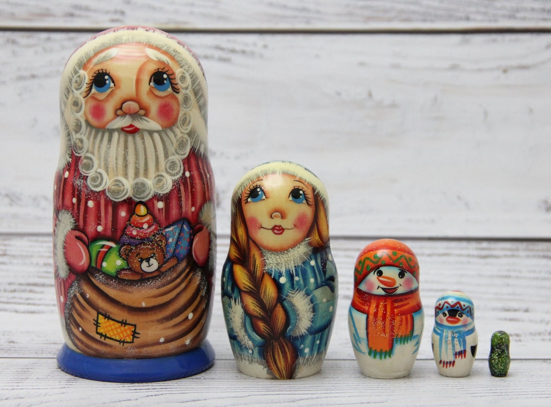 MADE in Ukraine Santa Wooden Nesting Doll 4.92 or 12.5 Cm Hand Painted ...