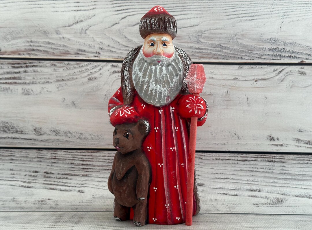 Wooden Carved Santa 7.87" Father Frost Ukrainian Santa Hand Carved Hand ...