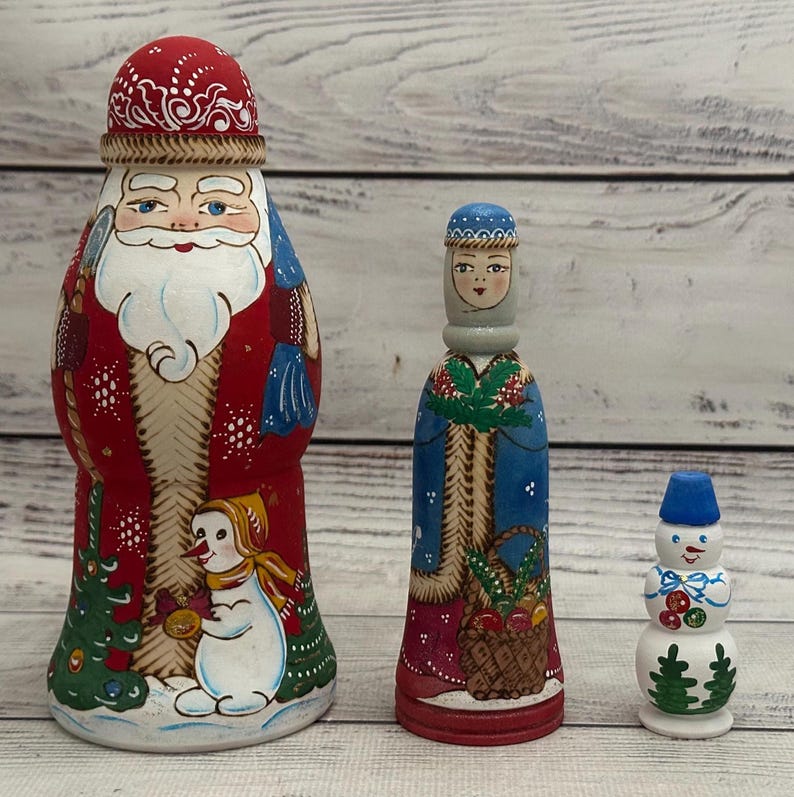 Hand Painted Ukrainian Santa Nesting Doll, 3 Piece Wooden Christmas ...