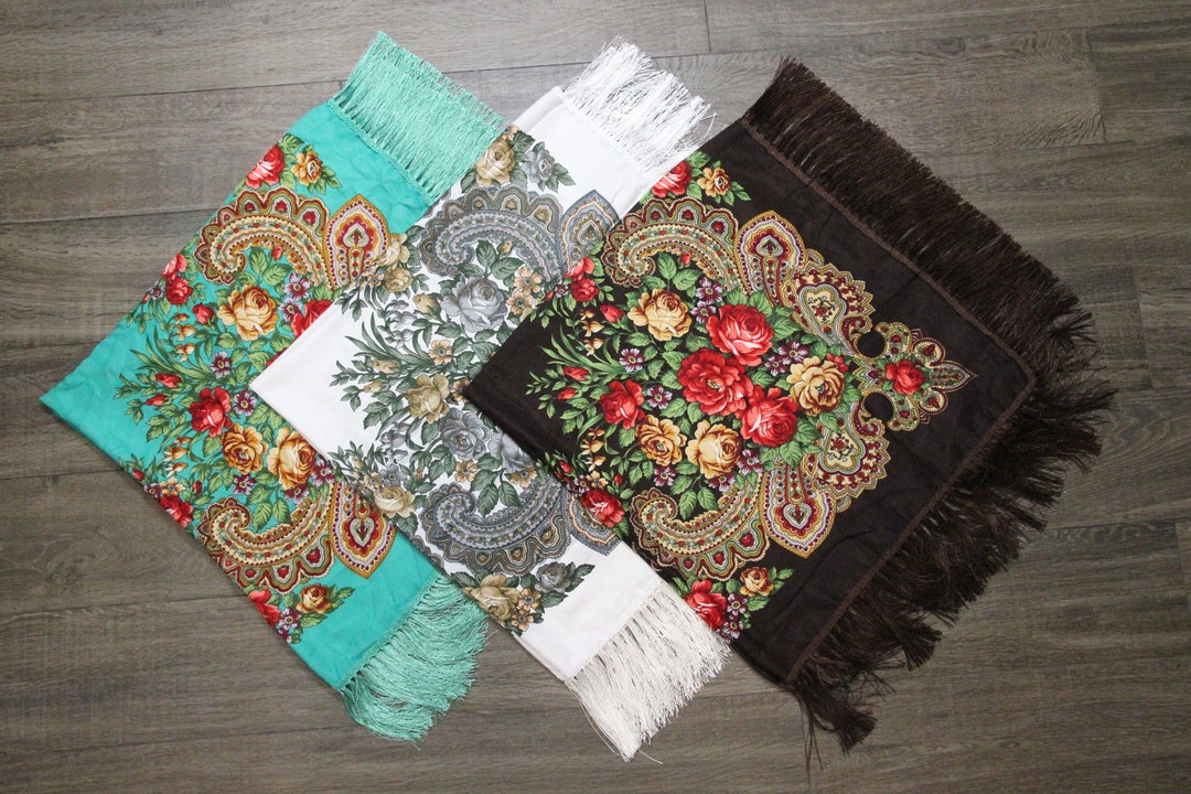 Ethnic Folk Ukrainian Wool Shawl Slavic Babushka Floral Scarf Modern ...