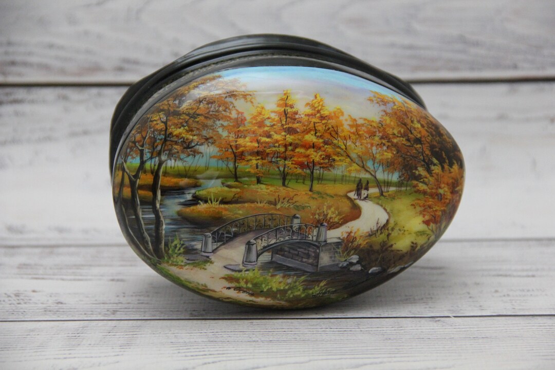 Ukrainian Lacquer Box, Fedoskino Art Painting School, Autumn Landscape ...
