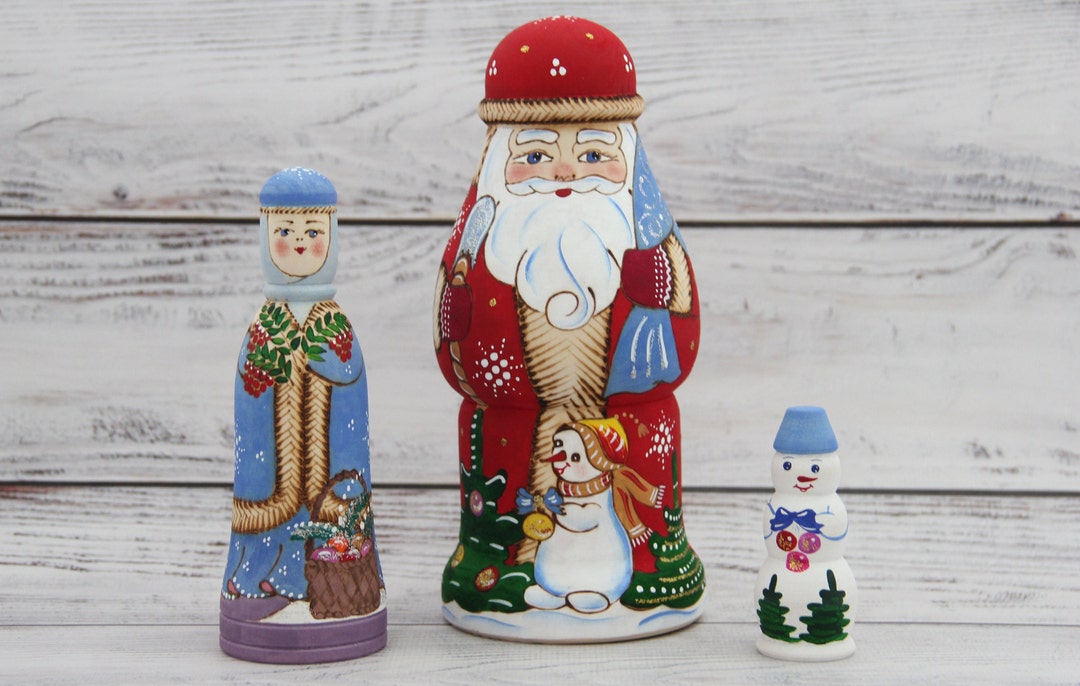Medium Size Santa Wooden Nesting Doll 7.48, Hand Painted 3 Pcs ...